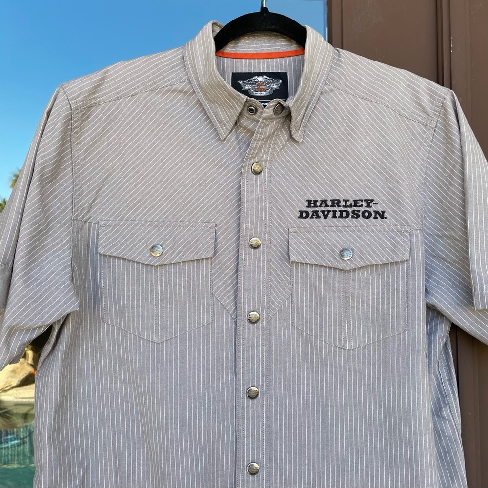 Harley-Davidson Grey W/ White Pinstripes Work Shirt L - Gem